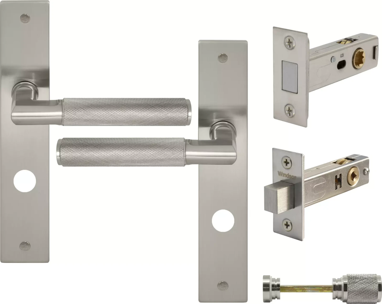 Lumina Longplate Privacy Set - Magn. Latch - Diamond Knurl - BN