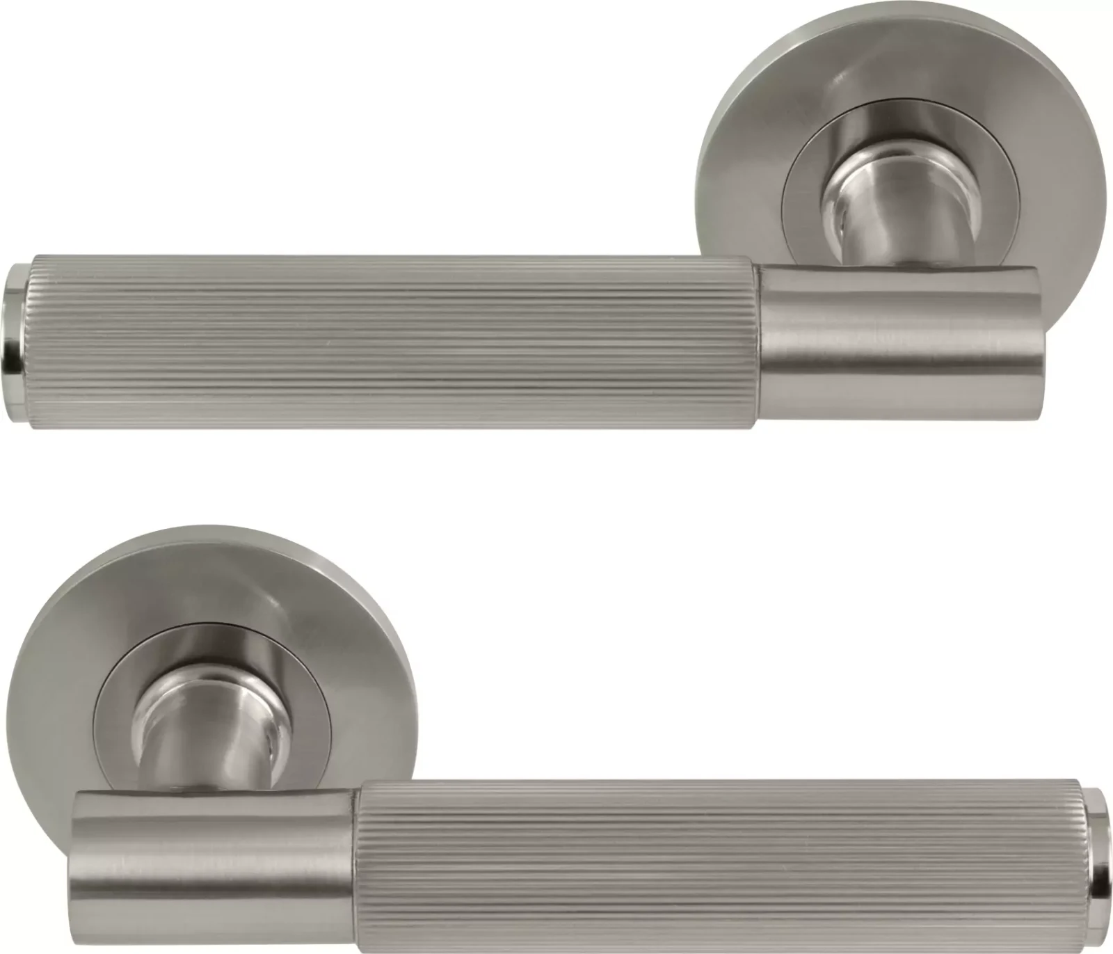 Verge Round Rose Lever Handles - Linear Knurl - BN
